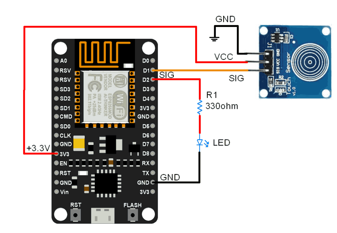 TTP223B Capacitive Touch Sensor Interfacing with NodeMCU | NodeMC..