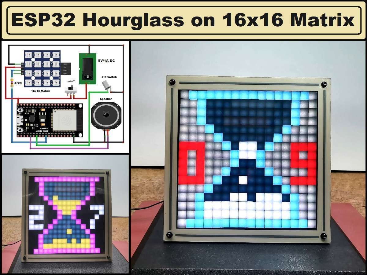 Dynamic LED Hourglass with Sound Effects ESP32 and 16x16 Color M..