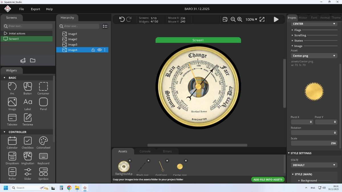 ESP32 Aneroid Barometer using Squareline Studio and LVGL on CrowP..