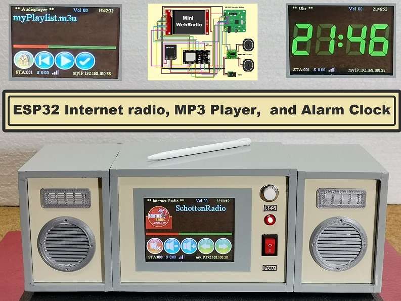 ESP32 Internet Radio MP3 Player and Alarm Clock | project
